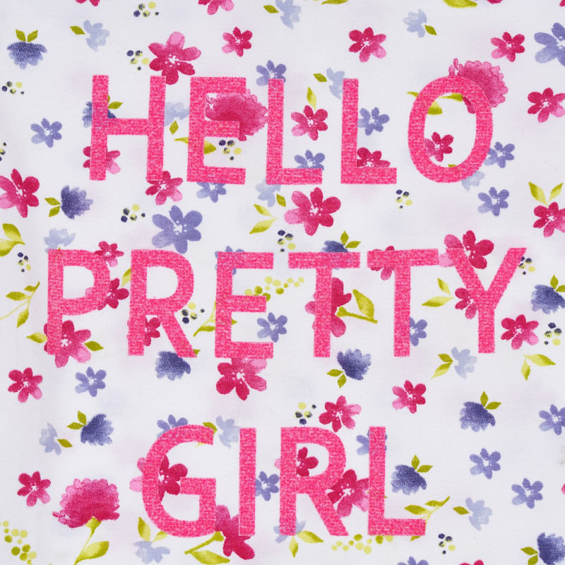 Benetton Памучна тениска с флорален принт Hello pretty girl, бяла за ...